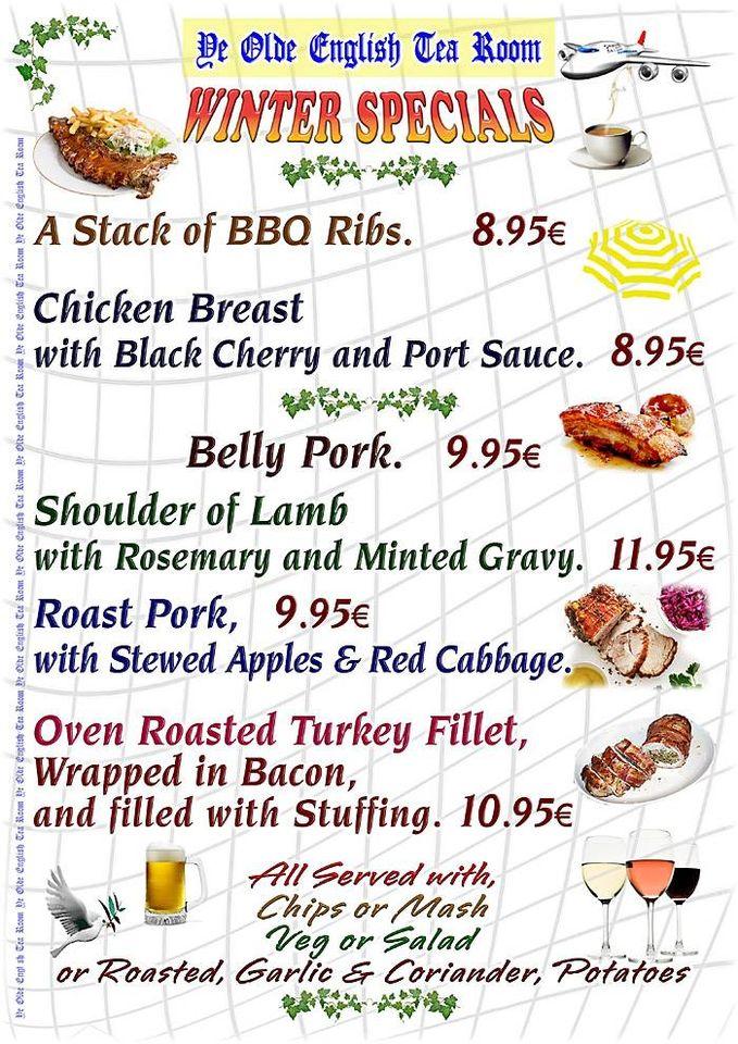 Menu at Ye Olde English Tea Room cafe, Los Cristianos