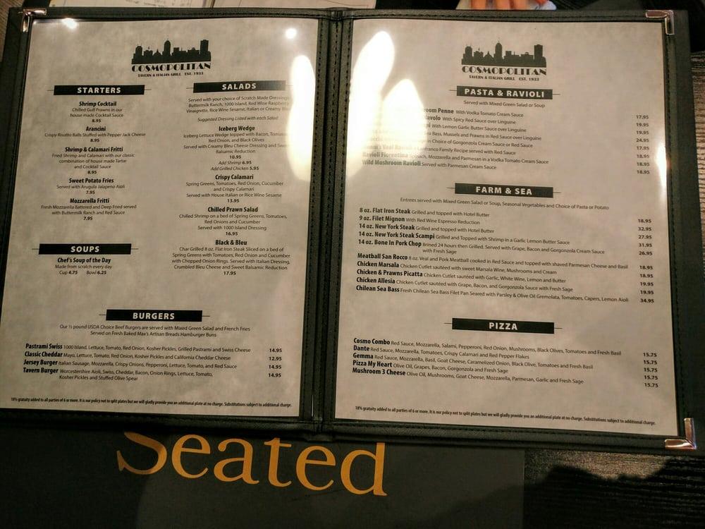 Menu at Cosmopolitan Tavern & Italian Grill pub & bar, Fresno, 625 O St