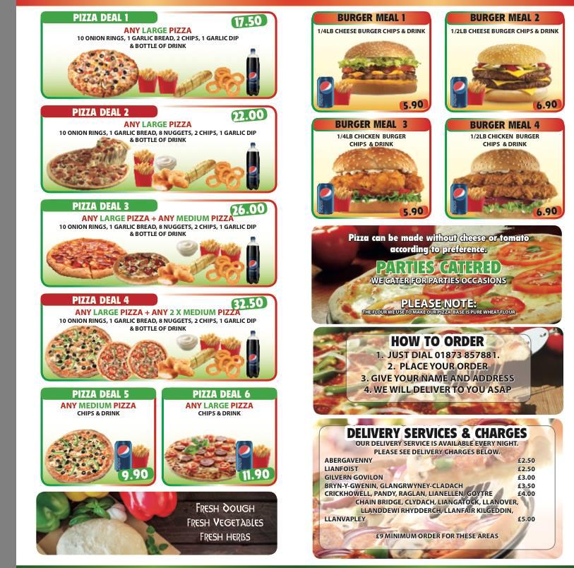 Menu at Pick A Pizza pizzeria, Abergavenny
