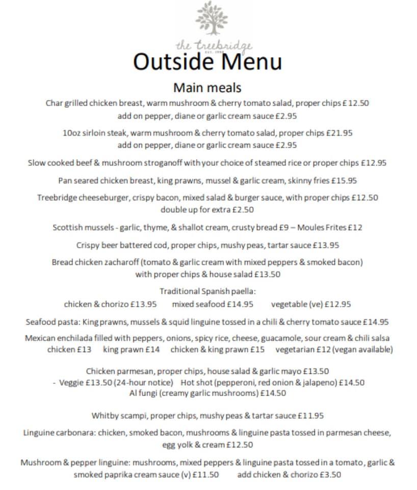 Menu at The Treebridge Hotel pub & bar, Middlesbrough
