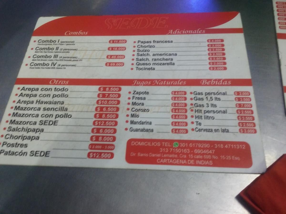 Menu at Comidas rapidas The Sede(burguér) restaurant, Colombia