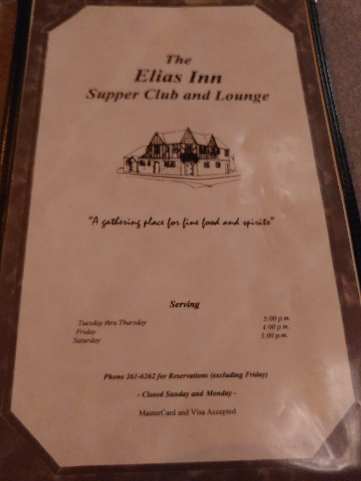Menu at The Elias Inn Supper Club, Watertown