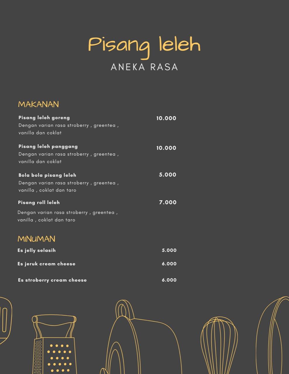 Carta del café Pisang leleh aneka rasa, Negara