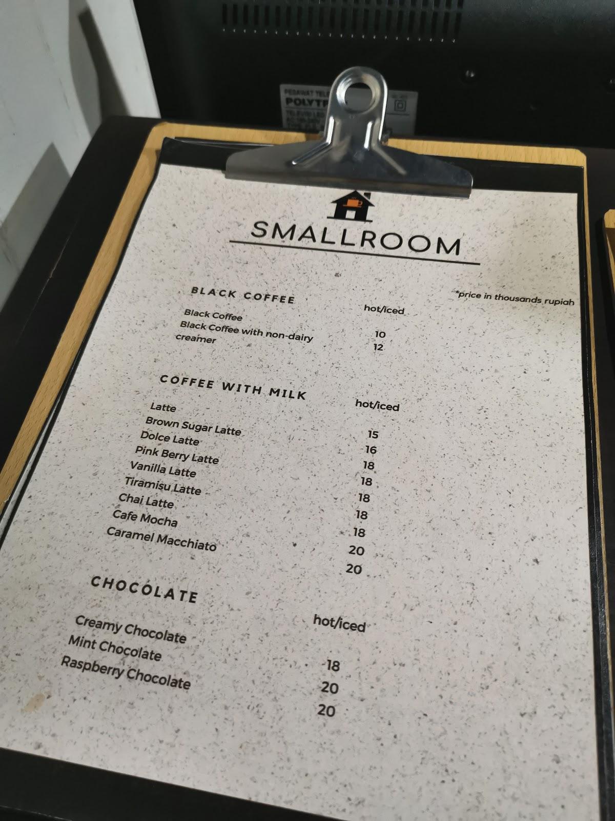 Menu at SMALLROOM COFFEE cafe, Surabaya