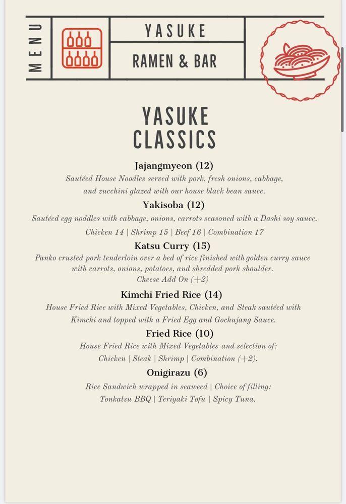 Menu at Yasuke Ramen & Bar, McAllen
