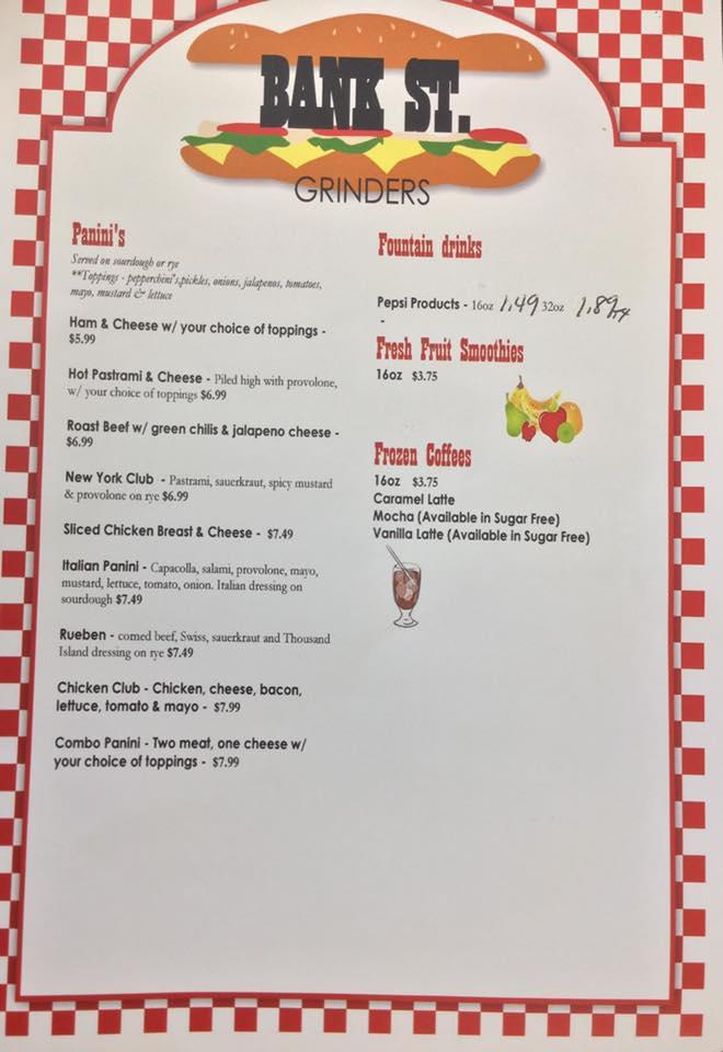 Menu at Bank Street Grinders restaurant, Kingman