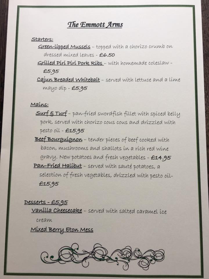 Menu at Emmott Arms pub & bar, Colne, Emmott Arms