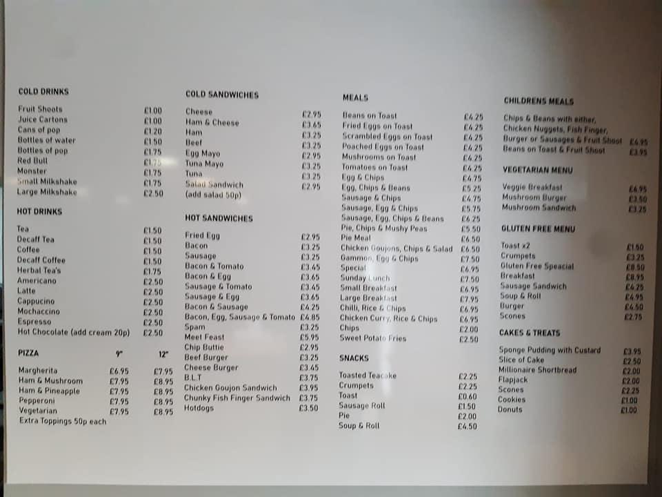 Menu at Highwayman Cafe, York