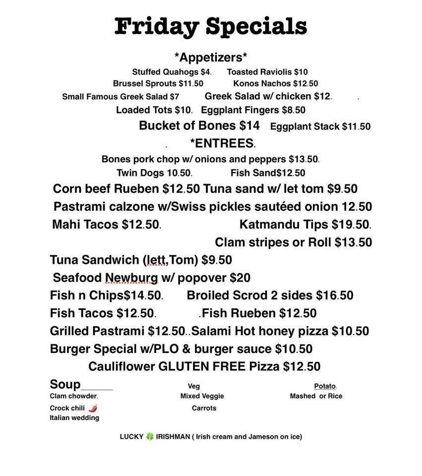 Menu at Johnny Kono's Bar & Grill, Weymouth
