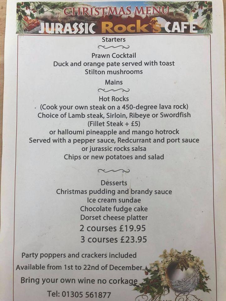 Menu at Jurassic Rocks Cafe, Weymouth