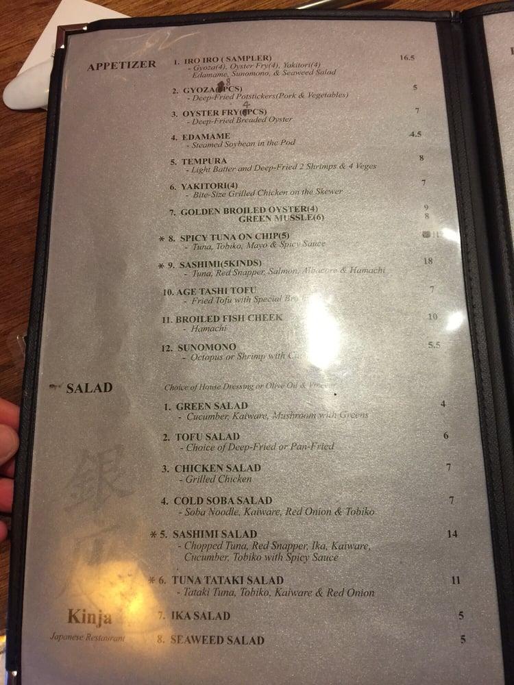 Menu at Kinja Japanese Restaurant, Yelm
