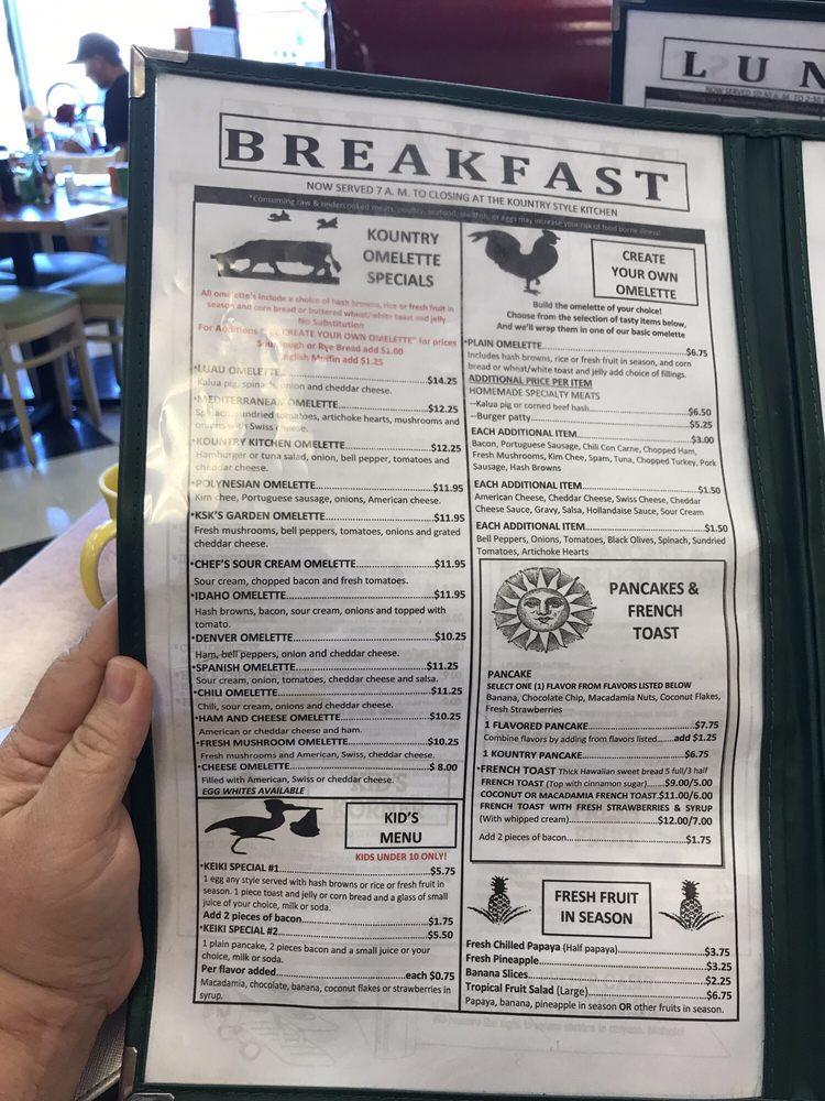 Menu at Kountry Style Kitchen Restaurant Ewa Beach, Ewa Beach