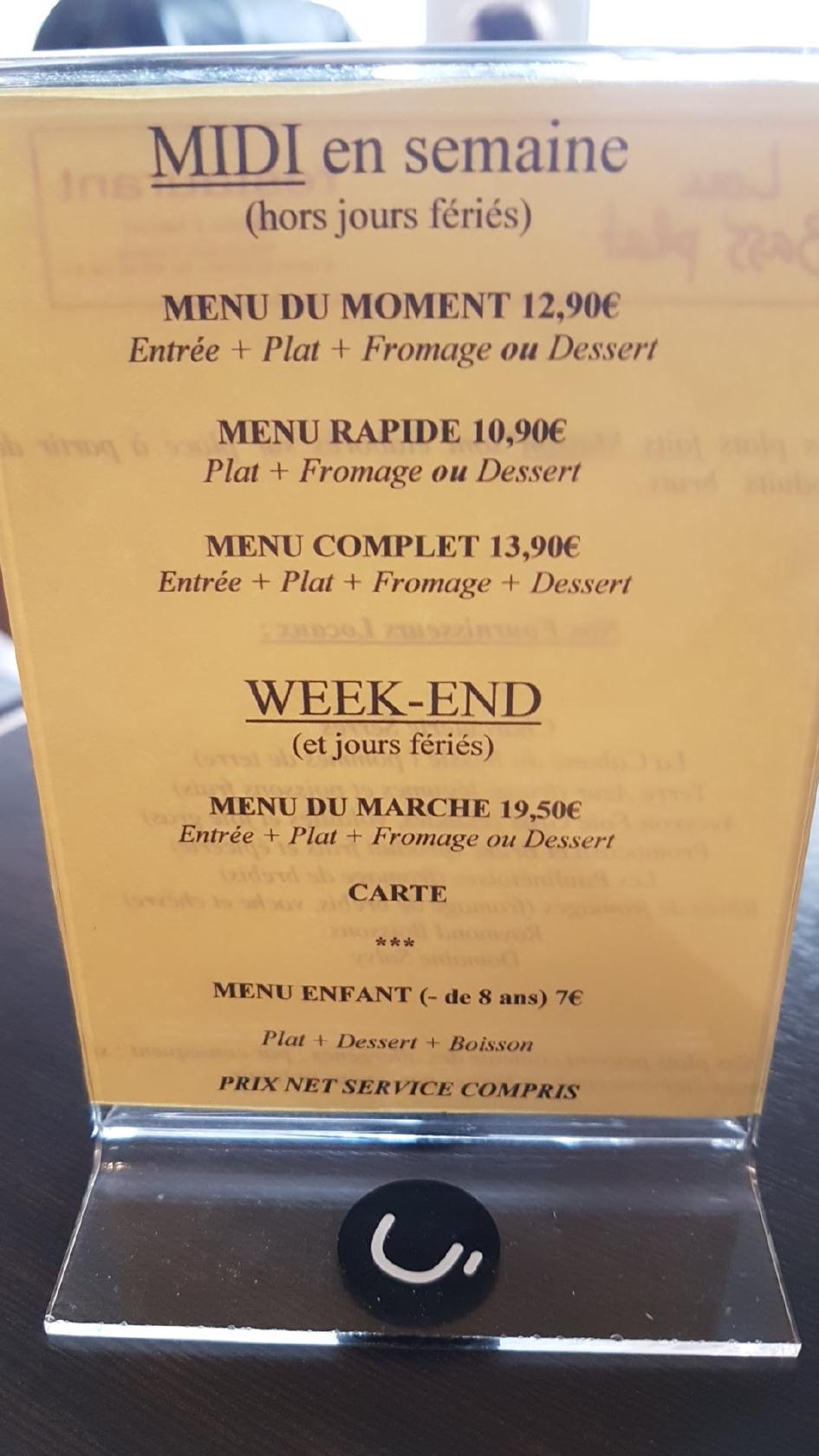 Menu au Lou Bass Plat restaurant, Alban