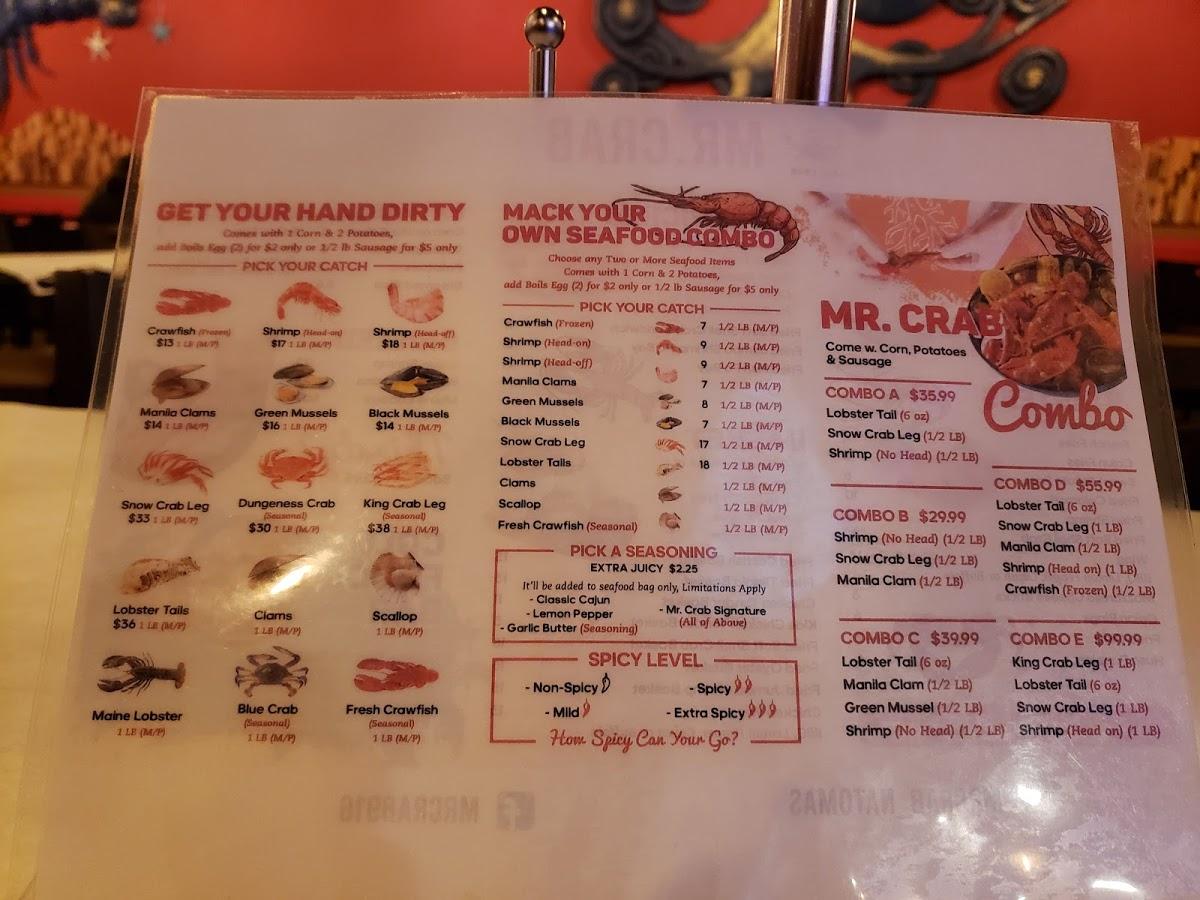 Menu at Mr. Crab pub & bar, Sacramento