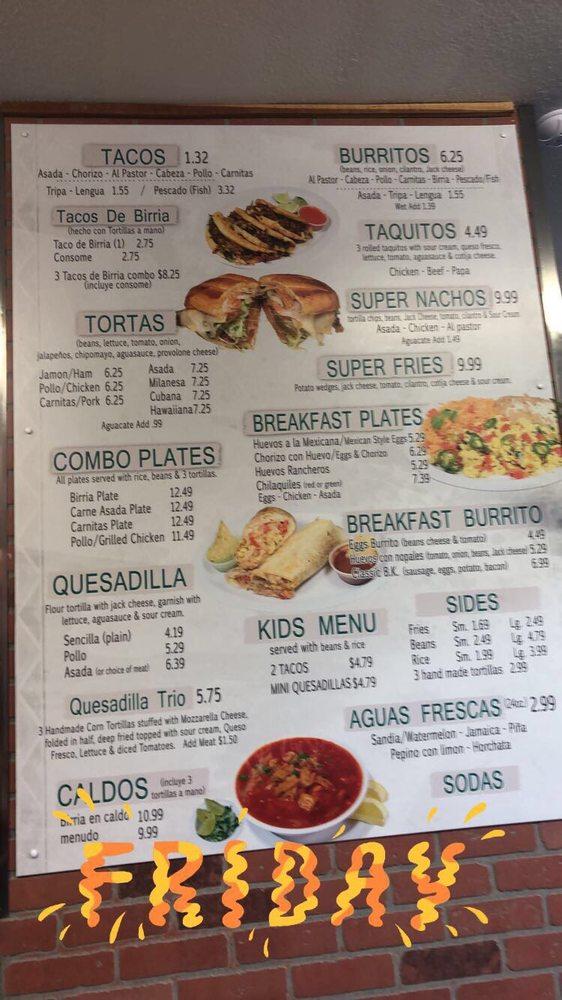 Menu at Navarro’s Taqueria restaurant, Santa Ana
