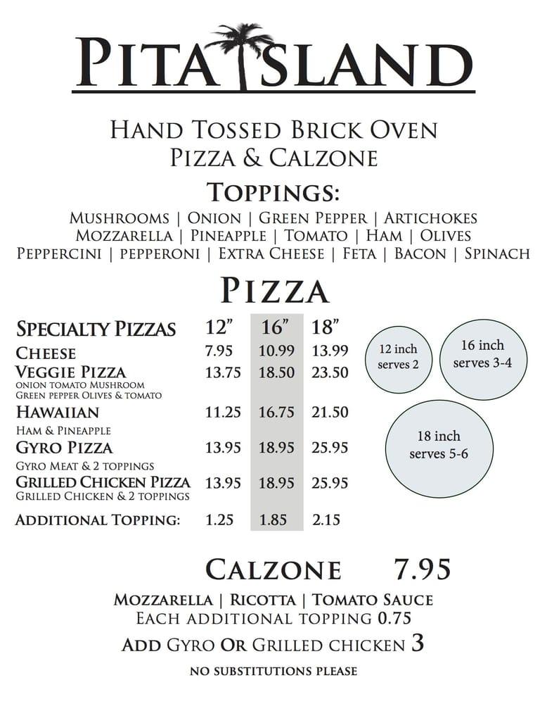 Carta de pizzería Pita Island, Mesa, N Higley Rd