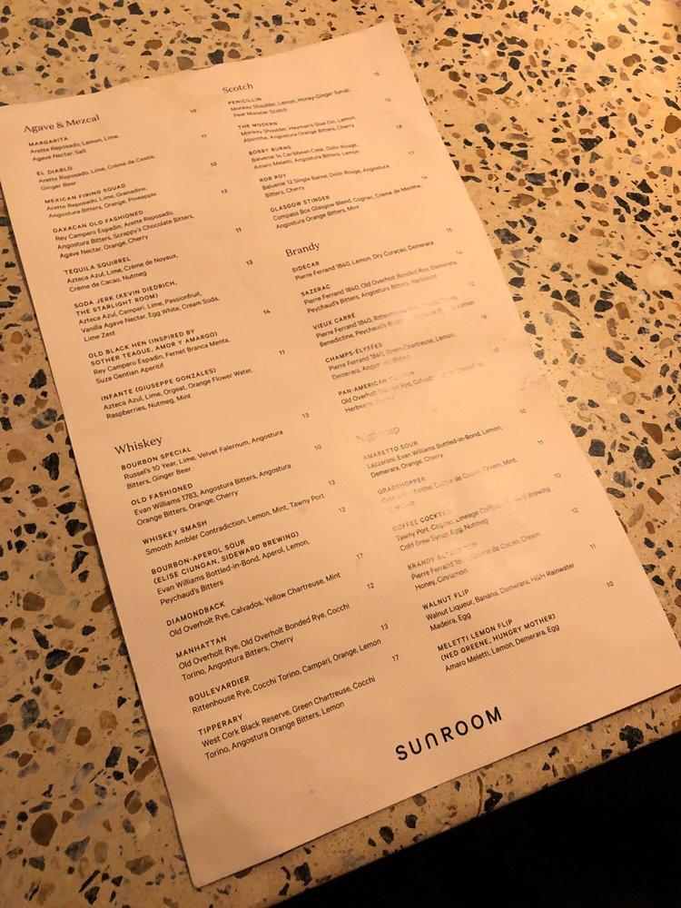 Menu at Sunroom pub & bar, Orlando