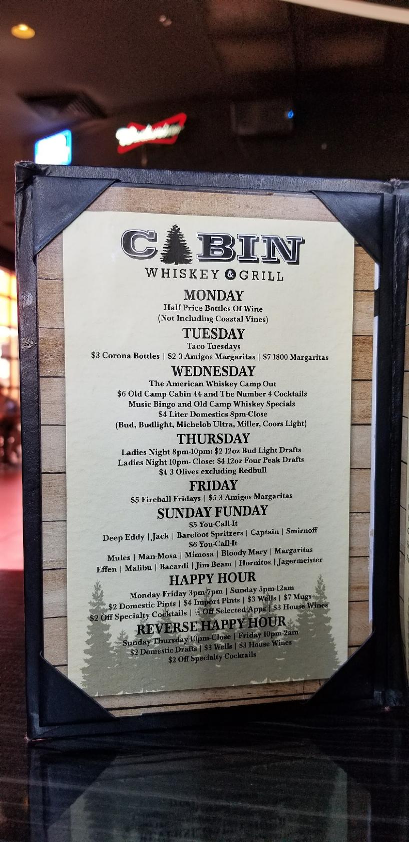 Menu at The Cabin Bar & Grill, Heber-Overgaard