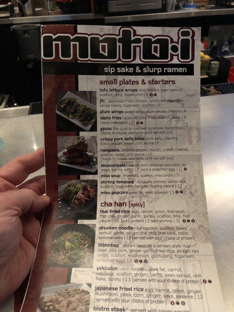 Menu at moto-i restaurant, Minneapolis