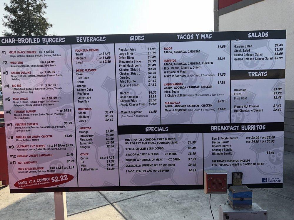 Menu at 99 Grub Shack restaurant, Fowler