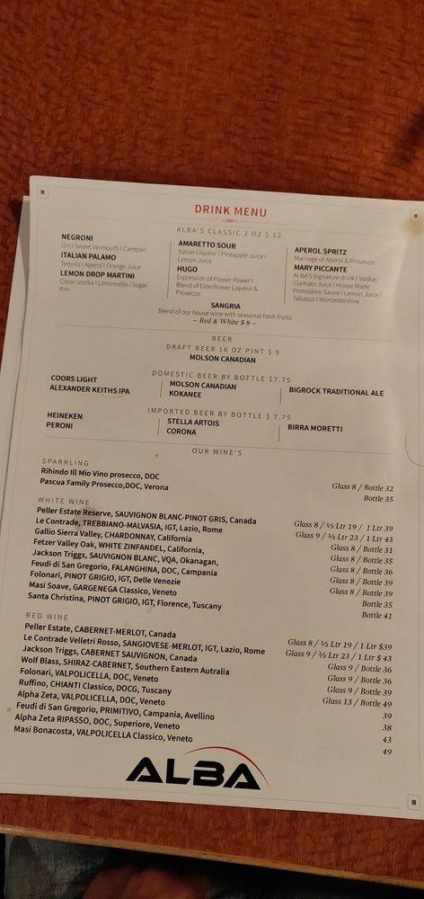 Menu at ALBA Restaurant, Jasper