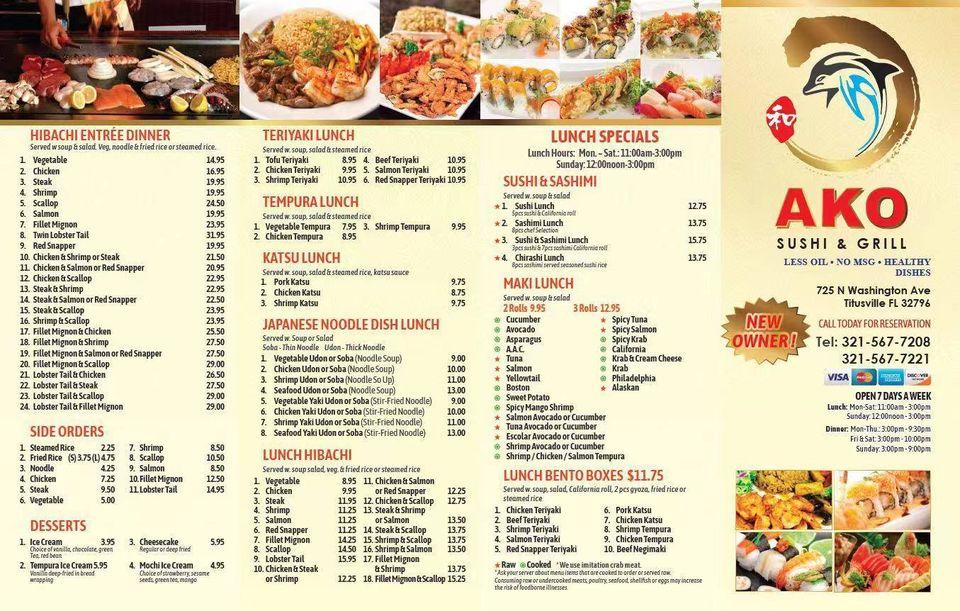 Menu at Ako Sushi & Seafood restaurant, Titusville
