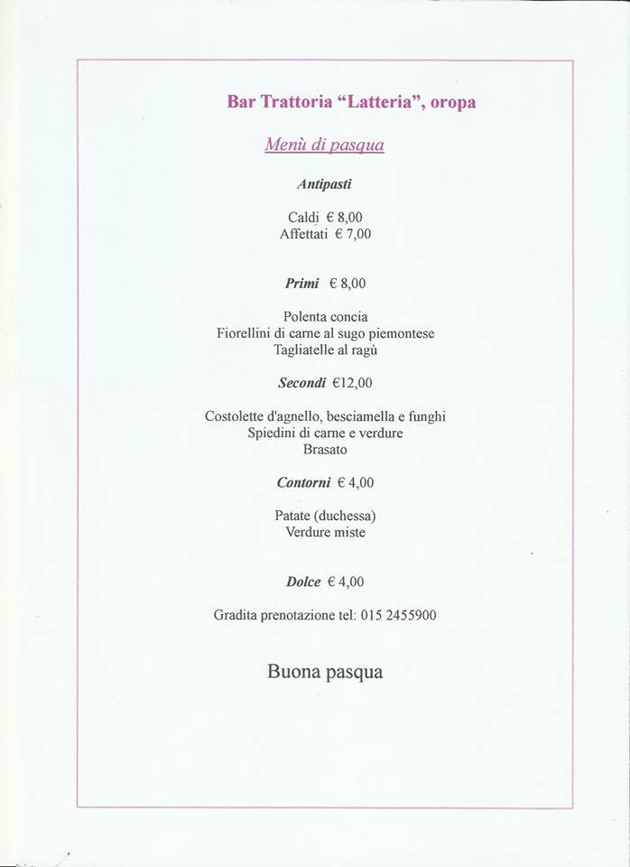 Menu da Bar - Trattoria - Latteria, Biella