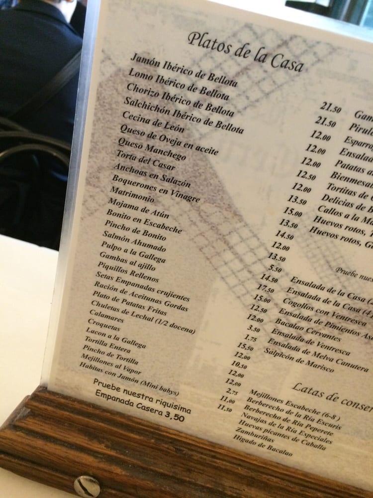 Carta del pub y bar Cervecería Cervantes, Madrid, Plaza Jesús 7