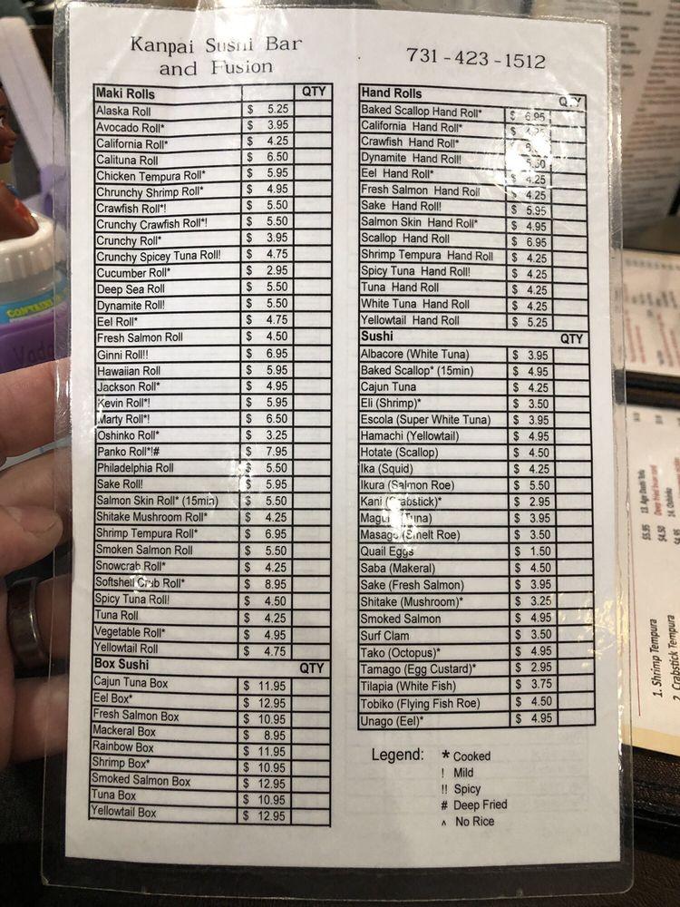 Menu at Kanpai Sushi Bar And Fusion, Jackson