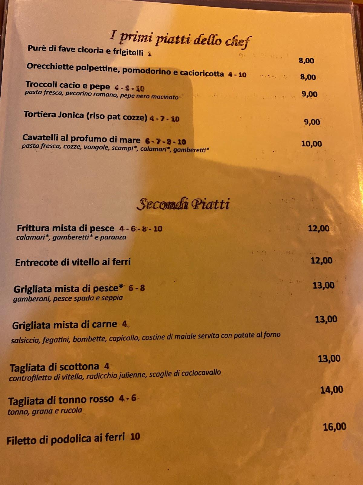 Speisekarte von La Biga restaurant, Manduria