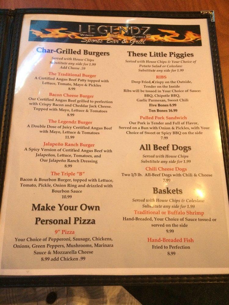 Menu at Legendz Sports Bar and Grill, French Lick