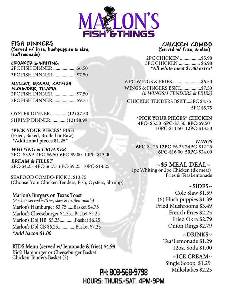 Menu at Marlon Fish & Things restaurant, Swansea