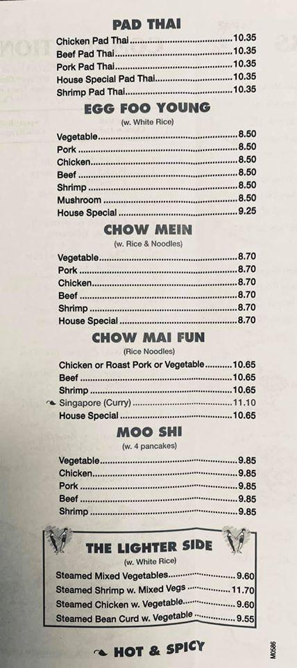 Menu at Ming China restaurant, Newport