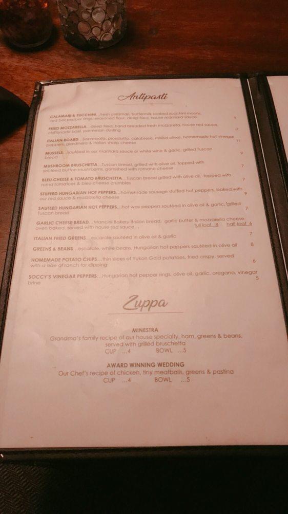 Menu at Muscarella's Cafe Italia, Sharpsville