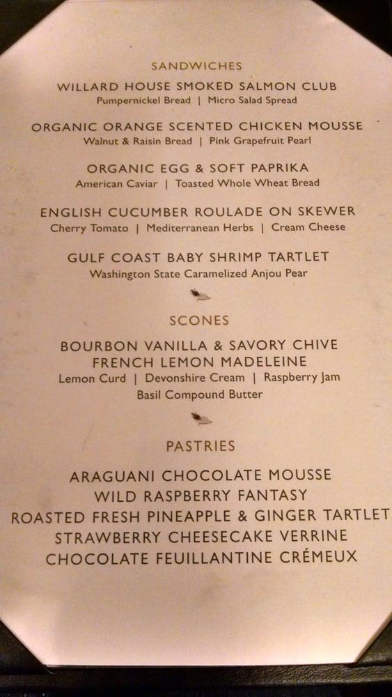 Carta del restaurante Willard Peacock Alley Tea, Washington D. C.