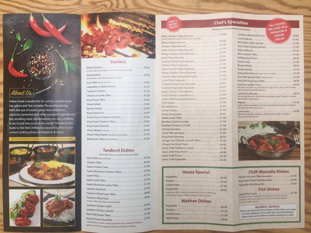 Menu at Red Chillies fast food, Brighton