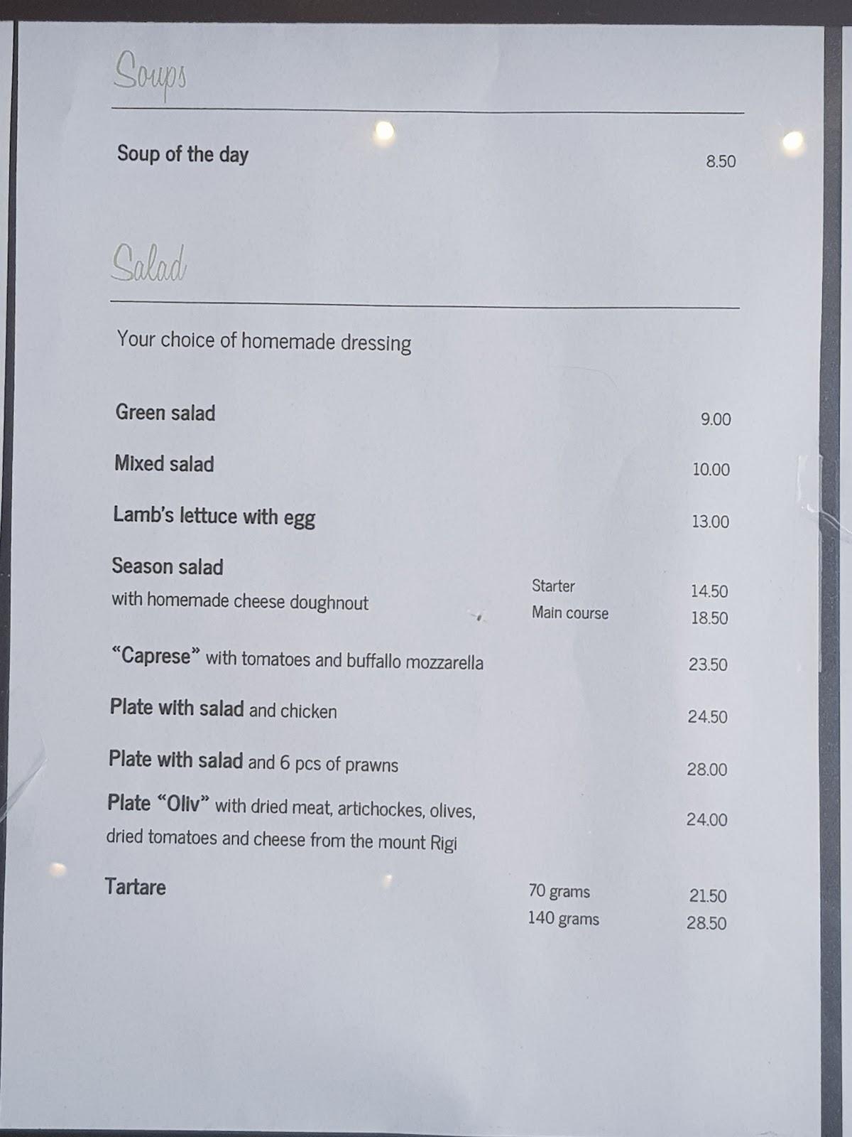 Speisekarte von Restaurant Oliv, Weggis