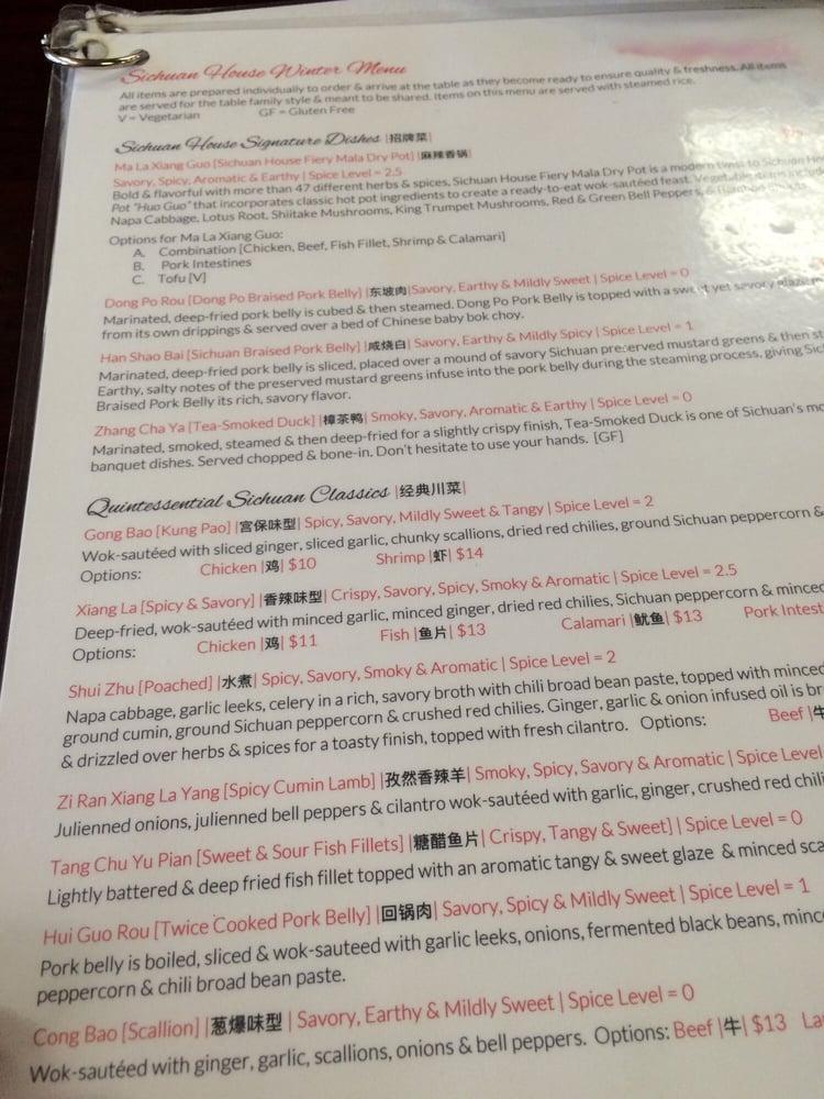 Menu at Sichuan House restaurant, San Antonio