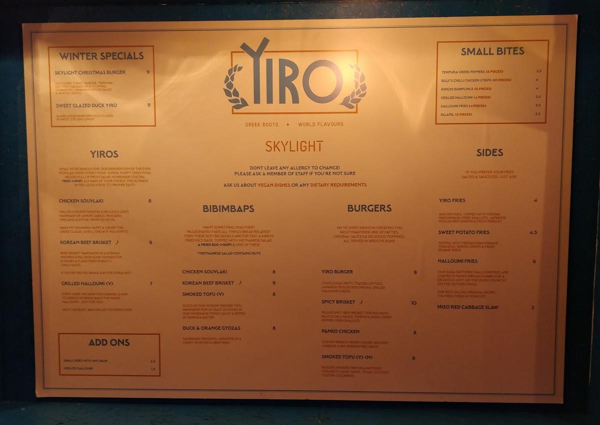 Menu at Skylight Tobacco Dock pub & bar, London, Tobacco Dock