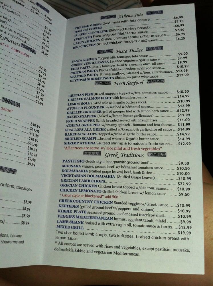 Menu at The Mad Greek restaurant, Columbus
