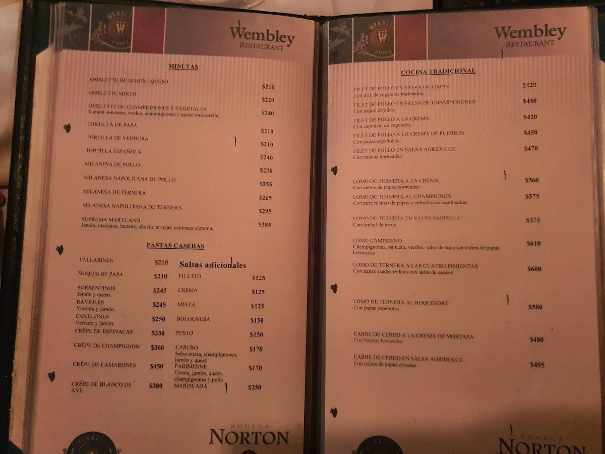 Menu at Wembley steakhouse, Rosario