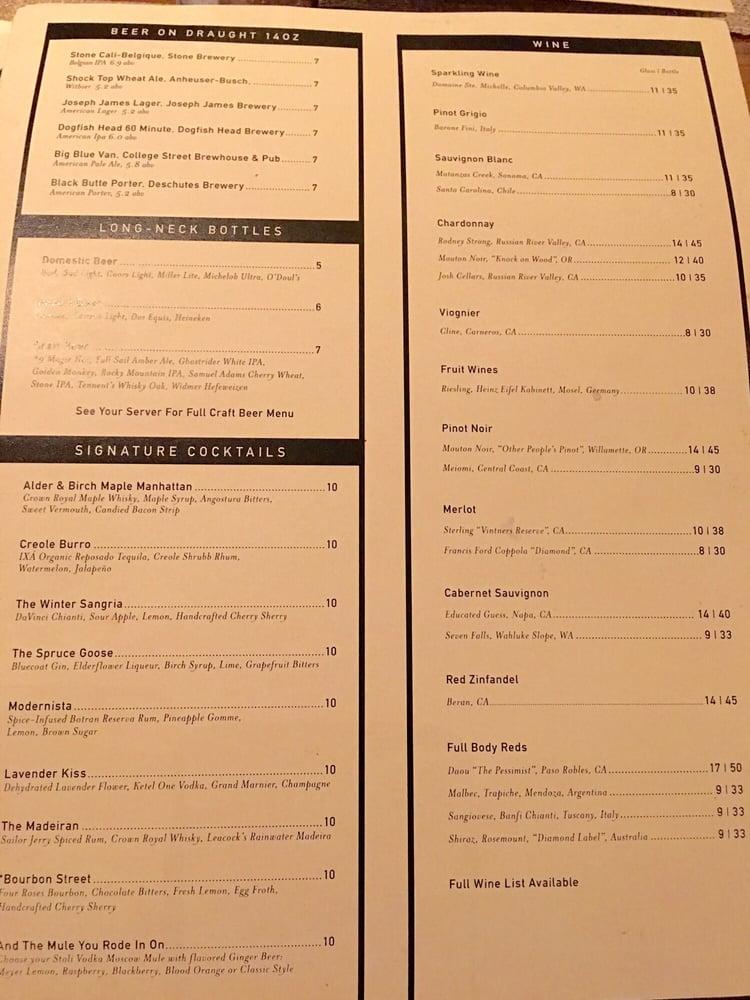 Menu at Alder & Birch pub & bar, Las Vegas