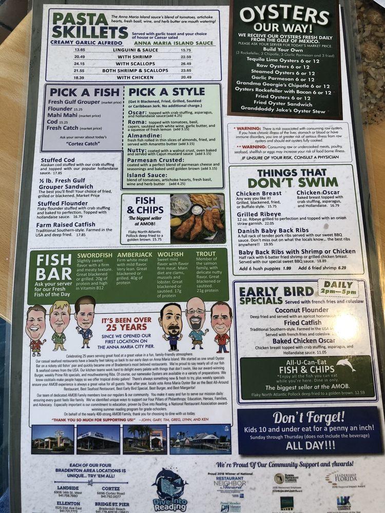 Menu at Anna Maria Oyster Bar - Cortez, Bradenton, Cortez Village 6696