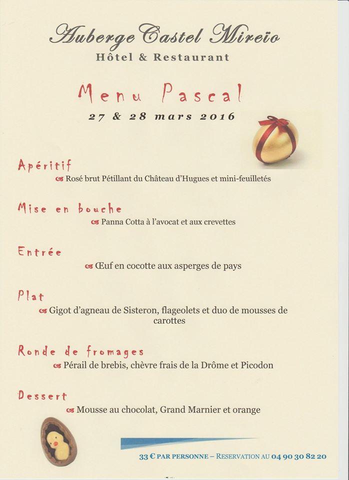 Menu au Auberge Castel Miréio, Cairanne
