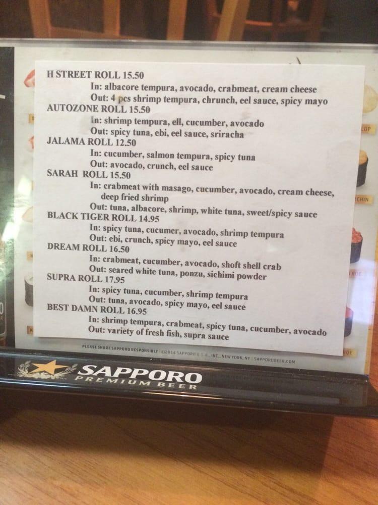 Menu at Dong Hae Sushi restaurant, Lompoc