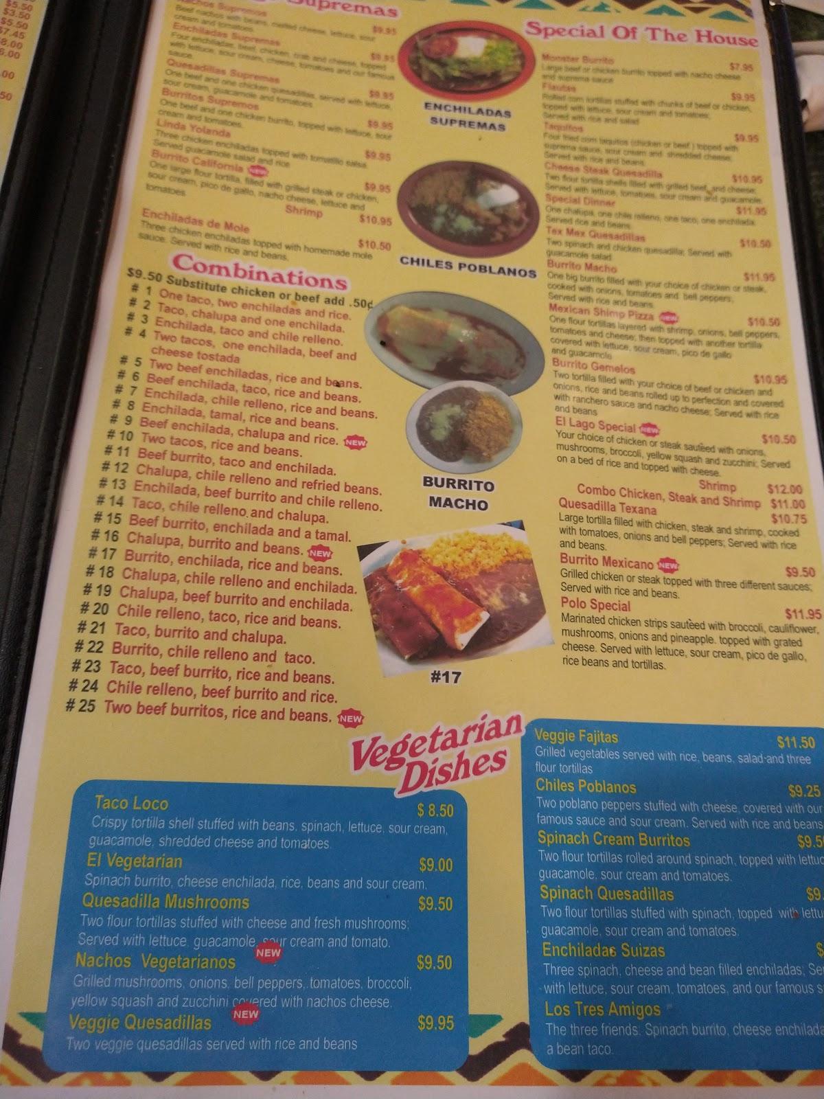 Carta de El Lago Mexican Restaurant, Lake Lure, 119 Arcade St
