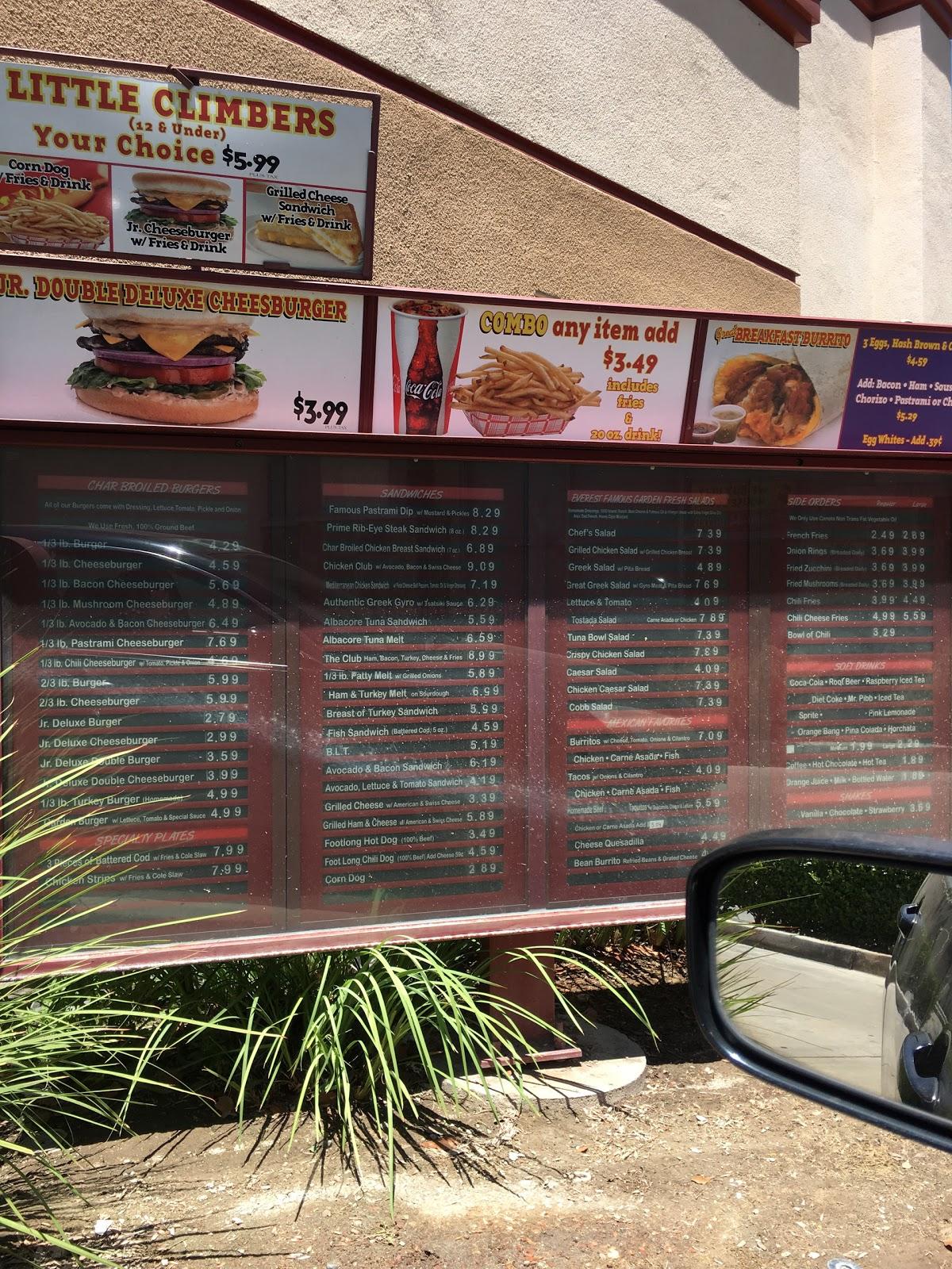 Menu at Everest Burgers restaurant, Santa Clarita