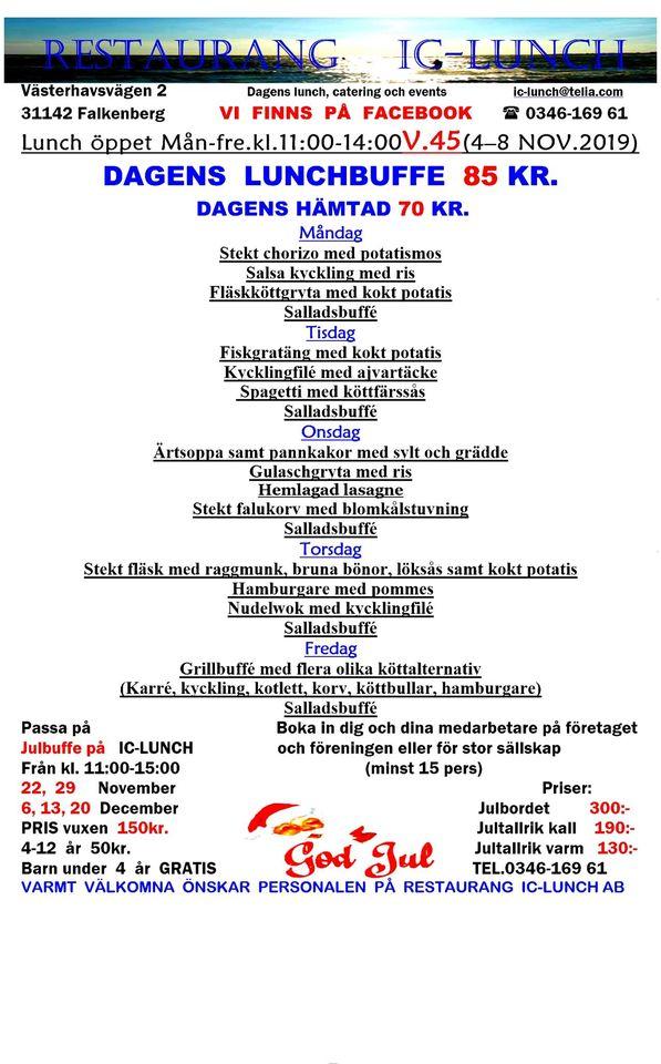 Menu at IC - Lunch restaurant, Falkenberg