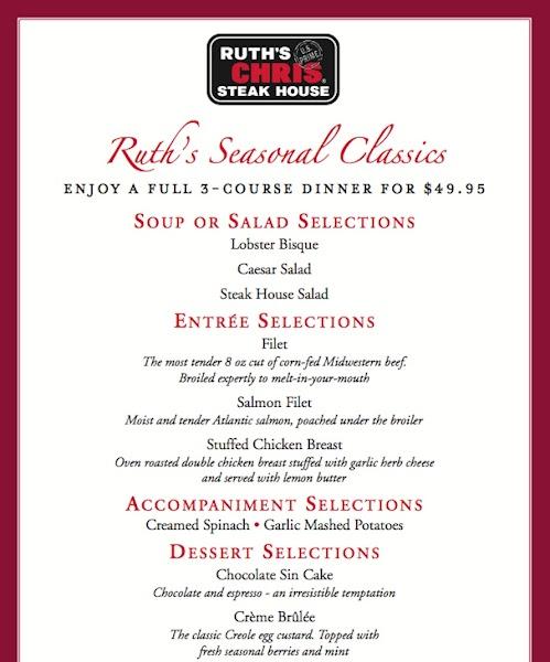 Menu at Ruth's Chris Steak House steakhouse, Rogers
