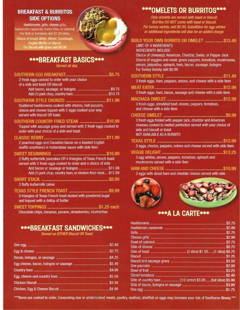 Menu at Southern Egg Cafe, Huntsville